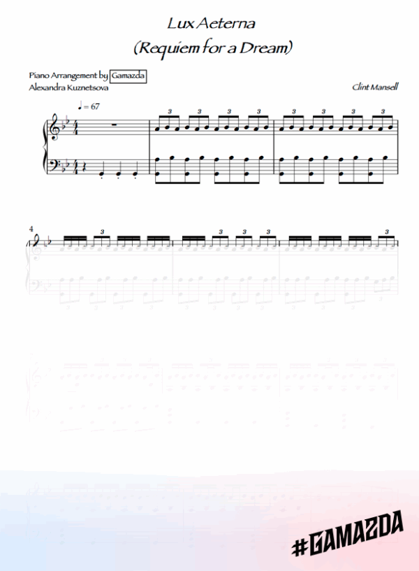 Lux Aeterna - Requiem for a Dream (piano sheet music by Gamazda)